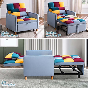 SumKea Convertible Sleeper Sofa Chair Bed, 3 in 1 Multi-Function Folding Ottoman Bed Couch Bed, Sigle Pull-Out Bed with Adjustable Backrest and Pillow for Living Room Apartment Office, Rainbow
