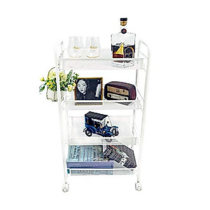 JANE EYRE Rolling Utility Storage Rack Cart on Wheels, Trolley Carft cart, Multi-Purpose Organizer Shelf (White, 4 Tier)…