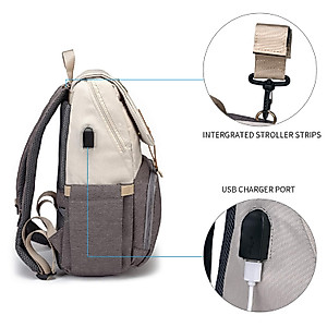 LOVANA Diaper Bag Backpack, Baby Bag, Multi-functional Travel Back Pack, Anti-Water Maternity Nappy Bag Changing Bags with Insulated Pockets Stroller Straps and Built-in USB Charging Port,Beige&Gray