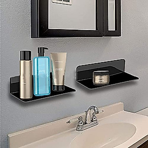 XZJMY 2 Pack Acrylic Shelves Small Acrylic Floating Wall Shelves,Wall Mounted Storage Shelf Small Wall Display Shelf for Bluetooth Speakers/Security Cameras with Cable Clips (2, Black)