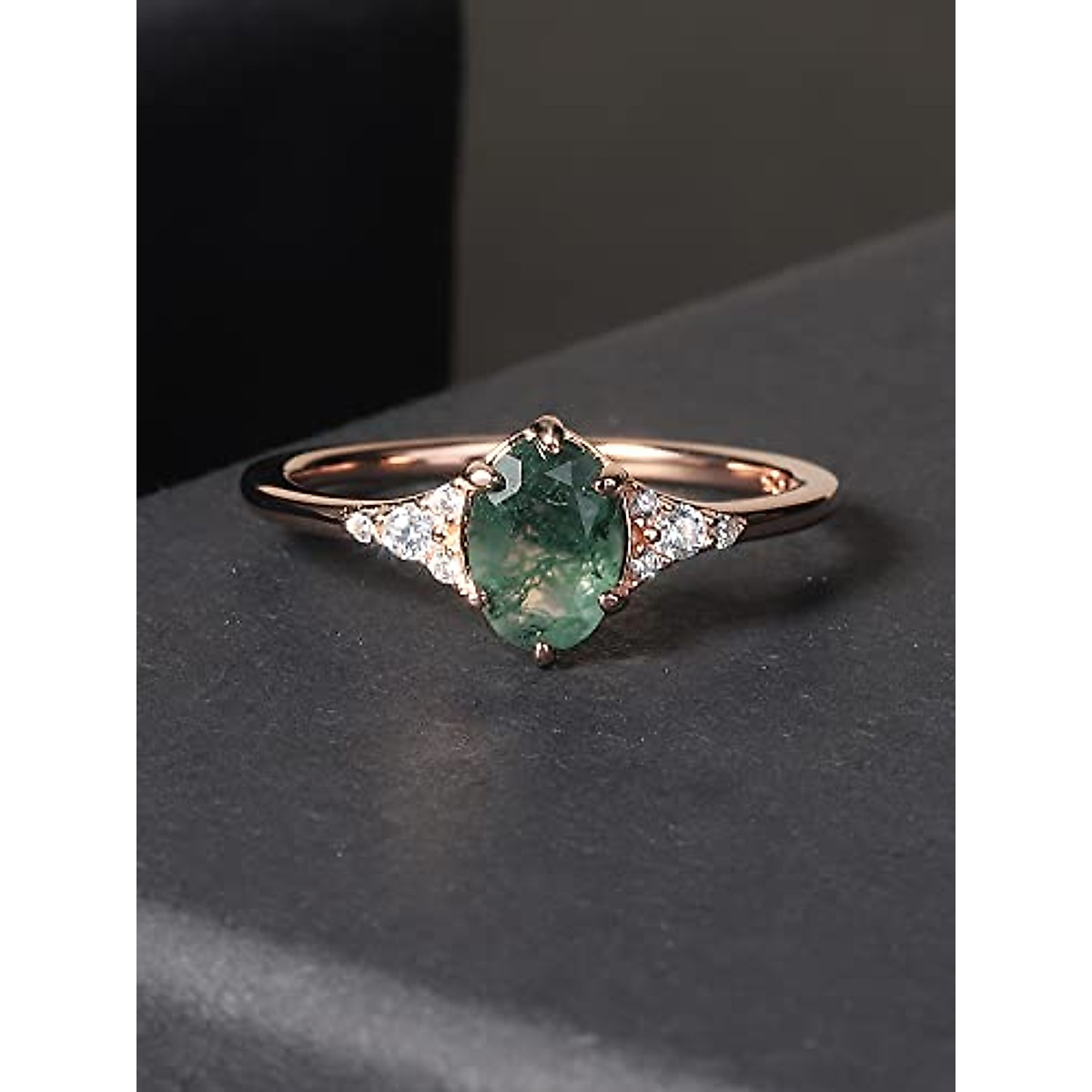 Engagement Rings Women Gifts Natural Oval Green Moss Agate Rose Gold Ring Sterling Silver women Gold Rings Moss Agate Jewelry(Size8)