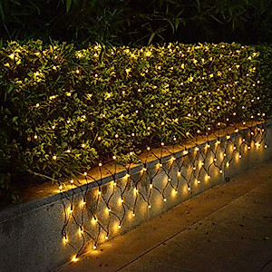 Solar Christmas Mesh Lights w/ Remote Timer, 10ft x 4.9ft 180 LED Waterproof Net String Lights for Outdoor Trees, Patio Bushes, Wedding Party, Front Back Yard, Porch, Balcony Decorations (Warm White)