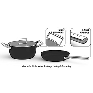 SMEG 8 PC Non Stick Cookware Set Black, 3 QT Sauce pan w/lid, 4 QT Deep Pan, 9.5" Fry Pan, 11" Fry Pan, 5 Qt Casserole