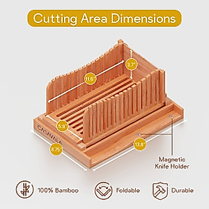 Bamboo Bread Slicer | Bread Loaf Slicing Machine With Crumbs Tray | Easy To Use Foldable Bread Cutter | Adjustable Slice Sizes | Bread Cutting Guide With Sharp Bread Knife & Storage Bag