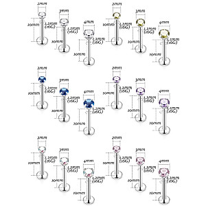 Vsnnsns 16G Lip Rings Stainless Steel Clear Cubic Zirconia Labret Monroe Lip Rings Nail Cartilage Tragus Helix Earrings Studs Ring Medusa Piercing Jewelry for Women Men 10mm