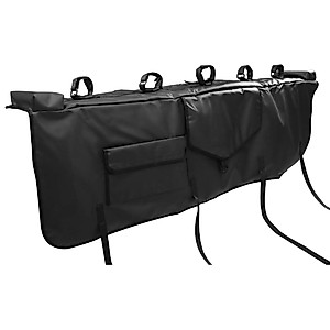 IKON MOTORSPORTS Tailgate Pad, Compatible With Most Trucks 53Inches Width Pickup, Black PVC Tailgate Pad w/ 5-Bike Straps & 1 Tool Bag