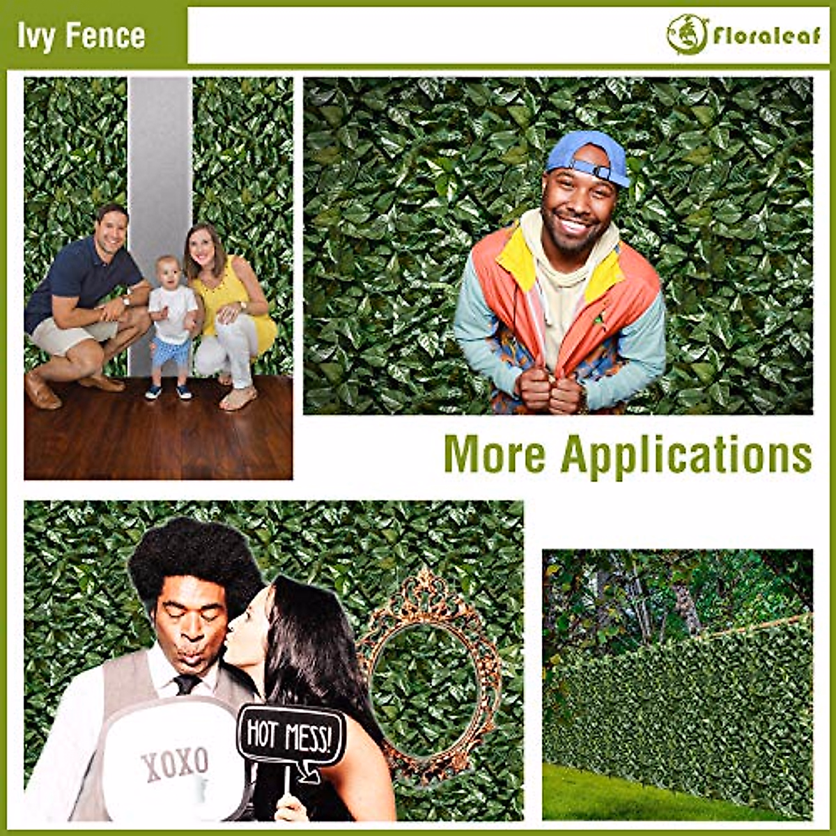 FLORALEAF Artificial Ivy Privacy Fence Screen 3'x8' Artificial Hedge Leaf and Faux Ivy Vine Leaf Fence Wall Decoration for Outdoor Garden, Yard Decore