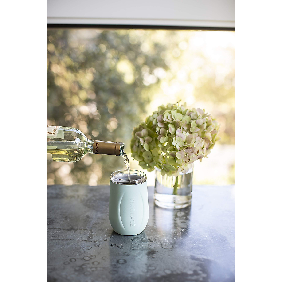 Vinglacé Stainless Steel Stemless Wine Glass- Insulated Wine Tumbler with Glass Insert and Sip Lid, 10 oz, Sea Glass