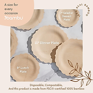 Bambu Pack of 25-9 Inch Disposable Bamboo Plates Fancy, Biodegradable Eco Friendly Products, Bamboo Disposable Plates for Party, Weddings, and Events, Great For Any Occasion, Compostable Plates
