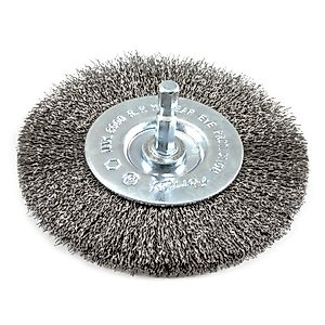 Forney 72740 Wire Wheel Brush, Fine Crimped with 1/4-Inch Hex Shank, 4-Inch-by-.008-Inch