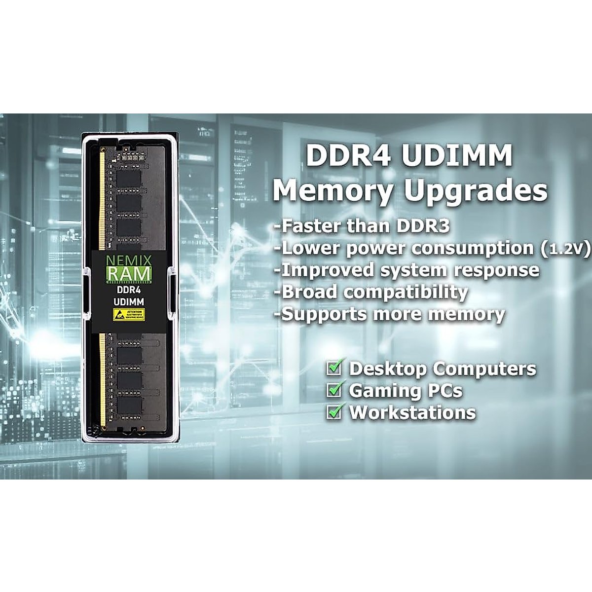 NEMIX RAM 32GB (2X16GB) DDR4 2133MHZ PC4-17000 2Rx8 1.2V 288-PIN Non-ECC UDIMM Unbuffered Desktop Memory KIT