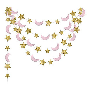 Moon and Star Garland Twinkle Twinkle Little Star of 2pcs Pink Gold Princess Birthday Party Decorations Pink Gold Moon Star Baby Shower Decorations 1st Birthday Garland Love You to the Moon and Back