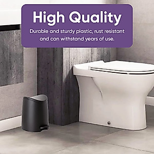 Superio Mini Plastic Bathroom Trash Can with Lid 3 Liter Black Modern Curved Step On Trash Can with Foot Pedal, Mini Kitchen Waste Bin, Durable and Soft Close for Bedroom, Office, Under Desk