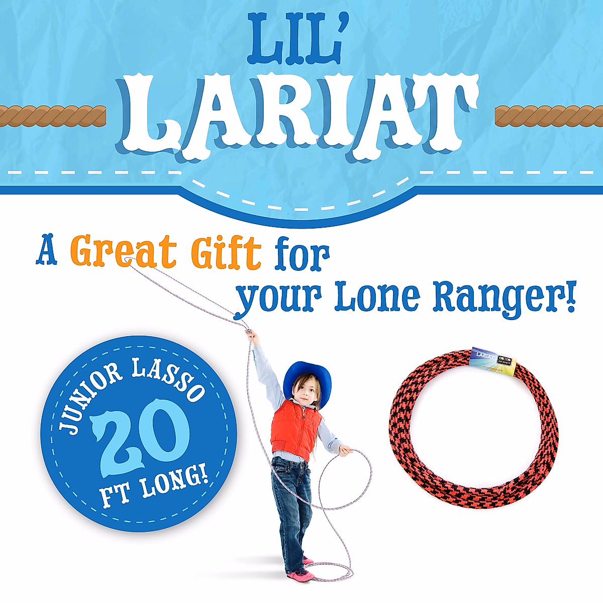 Just Jump It Lil Lariat Junior Lasso Rope - Pre-Tied 20' Kids Cowboy Rope - Green