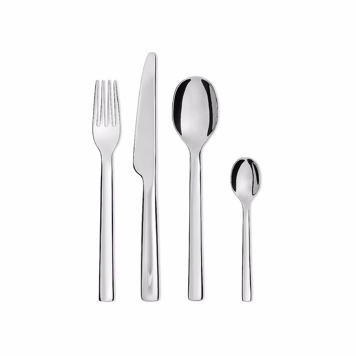 Alessi "Ovale" Flatware Set Composed Of Six Table Spoons, Table Forks, Table Knives, Coffee Spoons in 18/10 Stainless Steel Mirror Polished, Silver