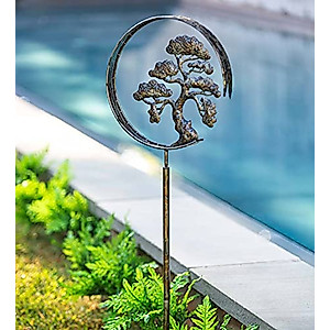 Vivaterra Bonsai Tree Wind Spinner, 63.25" H, Zen Garden Spinner, Recycled Metal Spinner with Outside Metal Sculpture Stake Construction for Patio Lawn & Garden Decoration