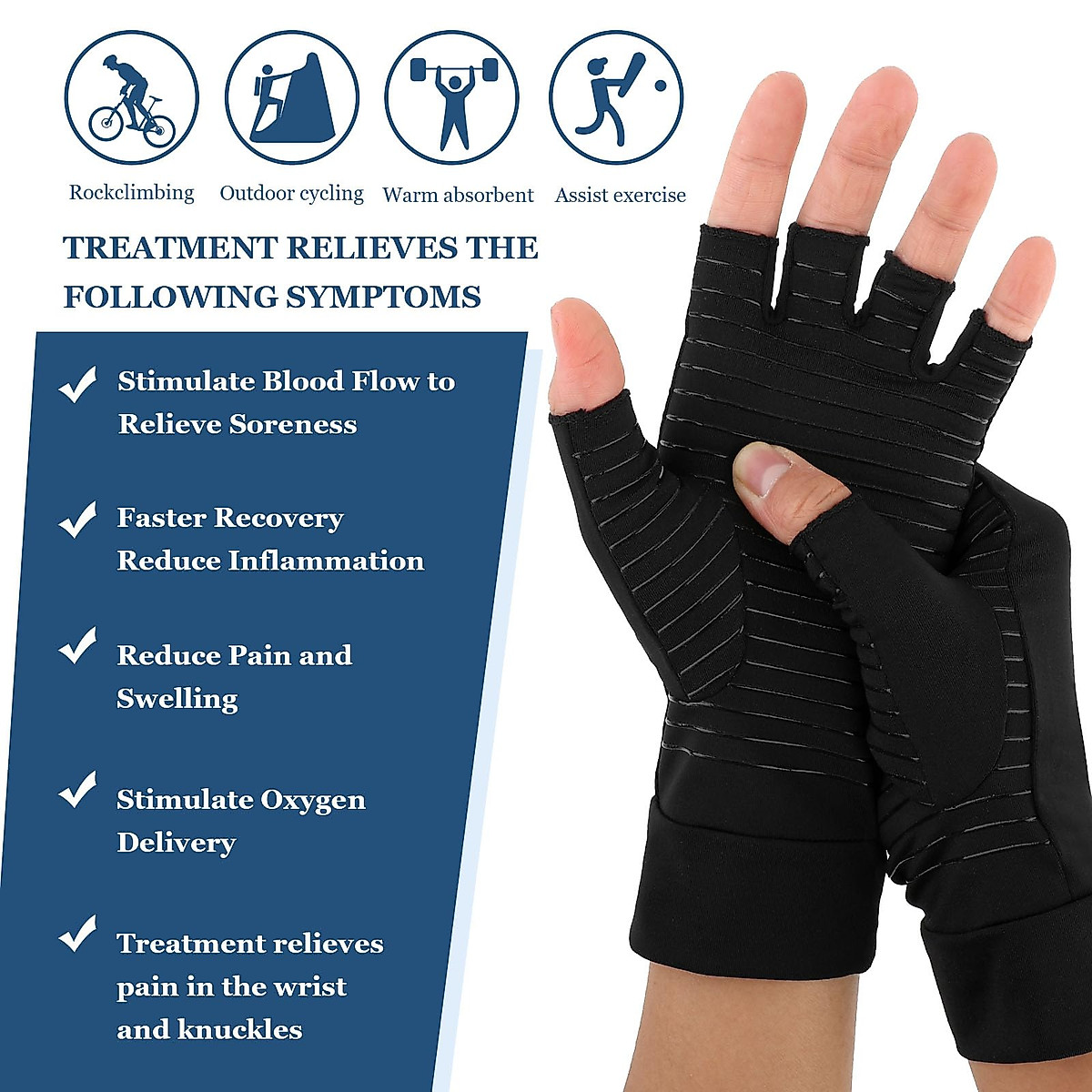 COMNICO 1 Pair Compression Arthritis Gloves Breathable Fingerless Compression Gloves Copper Infused Non-slip Gloves for Women Men Relieve Hand Pain Rheumatoid Pains (L)
