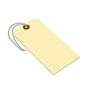 SmartSign Blank Manila Shipping Tags with Elastic Strings - Pack of 100, Size-8, 13pt Thick Pre-Strung Cardstock Tag, 6.25 x 3.125 inch, Paper Hang Tags with Reinforced Fiber Patch