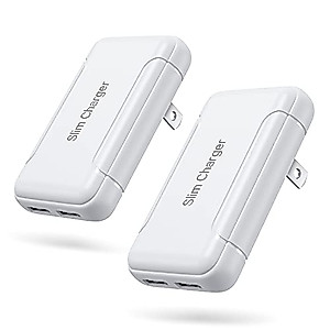 USB Wall Charger, Foldable Charger Adapter, Pofesun 2-Pack Dual Port Foldable Fast Charger Block Power Adapter Compatible for iPhone 11/ Pro/MAX/X/XS/XR/XS Max/8/7/6/Plus,Pad,Samsung Galaxy-White