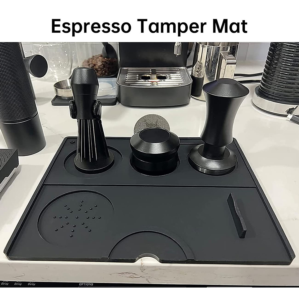 Luriseminger Espresso Tamping Mat Food Grade Silicone Coffee Tamp Mat Coffee Tamper Mat Coffee Pad Tamp Station for Barista Tool Home Kitchen Bar Coffee Shop Espresso Accessory(10.6Inch X 9Inch)