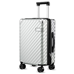 LUGGEX Luggage with Spinner Wheels, Polycarbonate Expandable Hard Shell Suitcase, Carry On 20 Inch, Silver