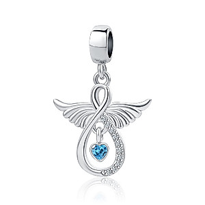 NanMuc Angel Wings Charms for Pandora Bracelets Necklace Women Heart Crystal Infinity Mom Birthday