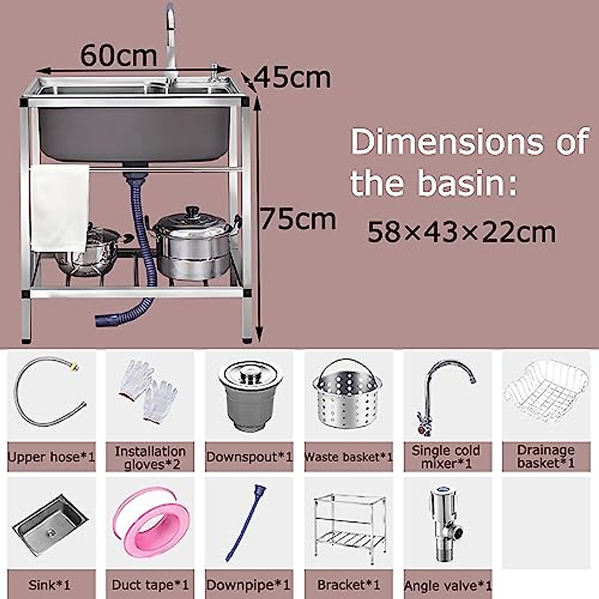 Commercial Sink With Drainage Device And Tap Compartment Sink Multi-functional 304 Stainless Steel Sink Simple And Stylish Kitchen Sink, Easy To Maintain