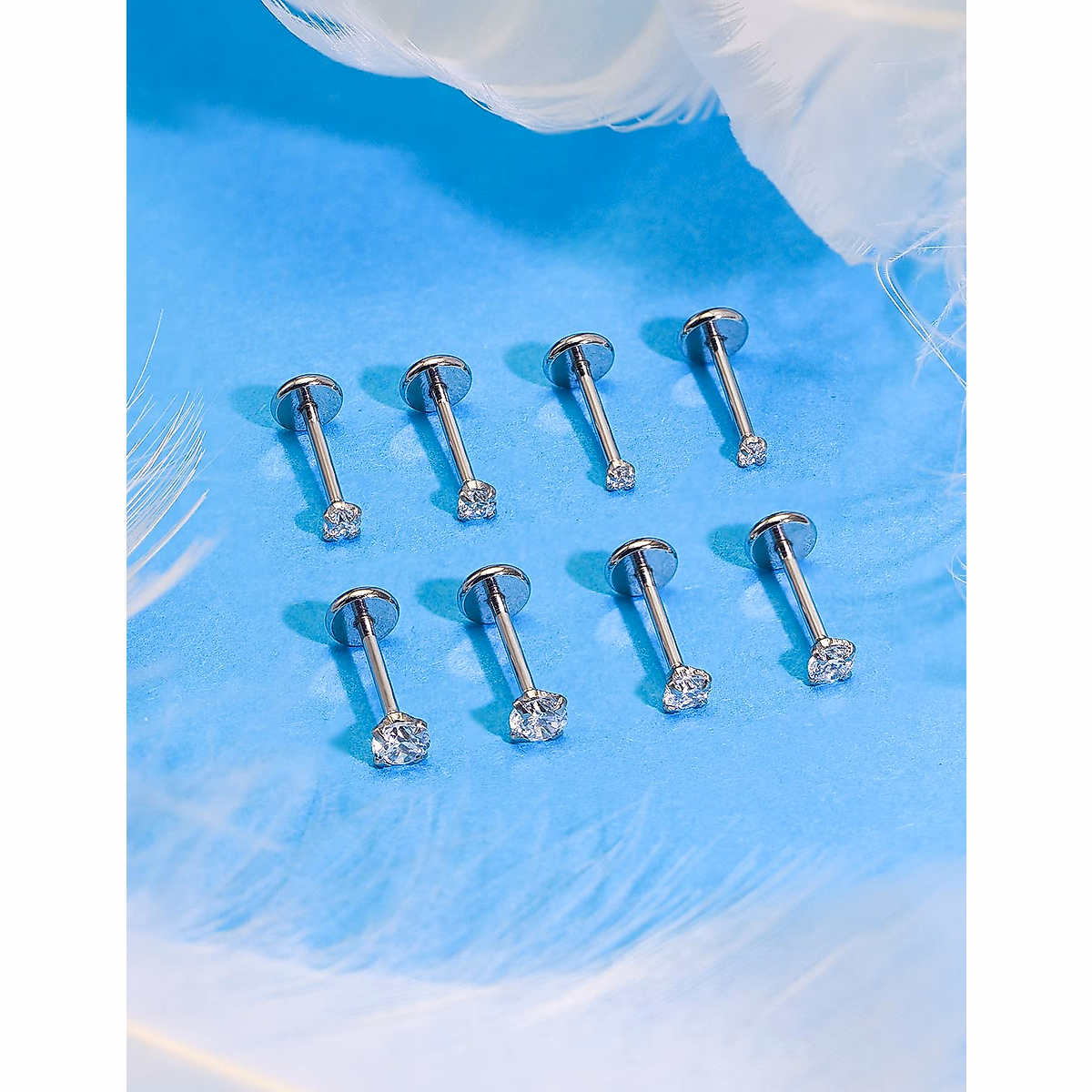 Ftovosyo 18G Threadless Push in Nose Rings Studs Surgical Steel Pushin Nose Stud 1.5mm 2mm 2.5mm 3mm Round Crystal Nose Piercing Jewelry for Women Men