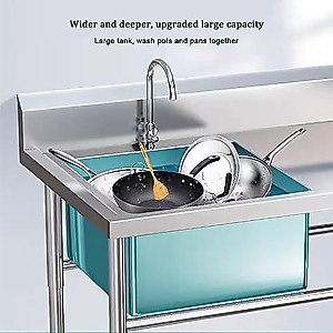 Large Single Bowl Outdoor Sink Freestanding Stainless Steel Sink, Stainless Steel Utility Sinks,1 Compartment Commercial Kitchen Sink,w/Workbench (39.4 * 19.7 * 31.5in,left platform)