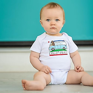 JP DOoDLES California Surfer State Flag Bear Onesie, Baby Bodysuit, Cute Creeper, Infant Romper, Newborn Snap-tee (Surfer Bear, 3 Months)