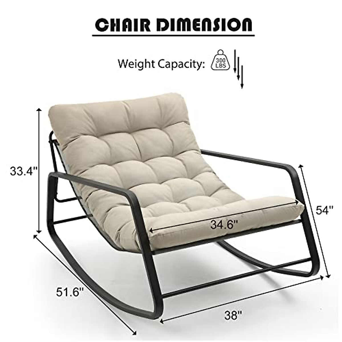 WQSLHX Widened Rocking Chair Outdoor Backyard Furniture Metal Outside Chair for Patio Lawn, Front Porch, Balcony(Beige)