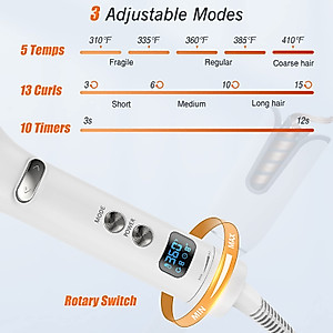 Automatic Hair Curler with 5 Temperature & 13 Curls &10 Timer Settings, 12 Second Fast Heating, Auto Hair Curling Iron Wand with LCD Display & 1" Large Rotating Barrel, Dual Voltage for Travel