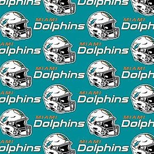 Miami Dolphins Cotton Fabric - NFL Team Logo Cotton Fabric by The Yard, Fat Quarter, Half Yard, 1 Yard, 2 Yard Cuts
