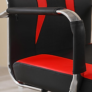 Black and Red Office Desk Chair with Wheels Arm, Leather Ergonomics Desk Chairs Computer Home Office Sturdy Chair
