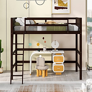 Harper & Bright Designs Twin Loft Beds, Wood Loft Bed for Kids, High Loft Bed Frame for Children Girls Boys Teens, Espresso