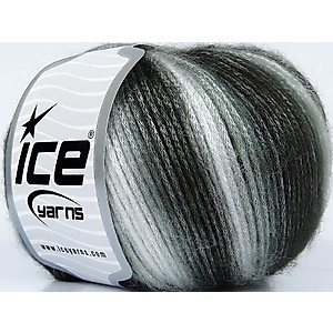 Black, Grey, White Picasso Fuzzy with Subtle Sheen Yarn, Polyester, Acrylic Blend 50 gram 125 Yards