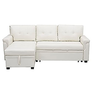 Naomi Home Reversible Sleeper Sectional Sofa Storage Chaise - White, Air Leather White/Air Leather