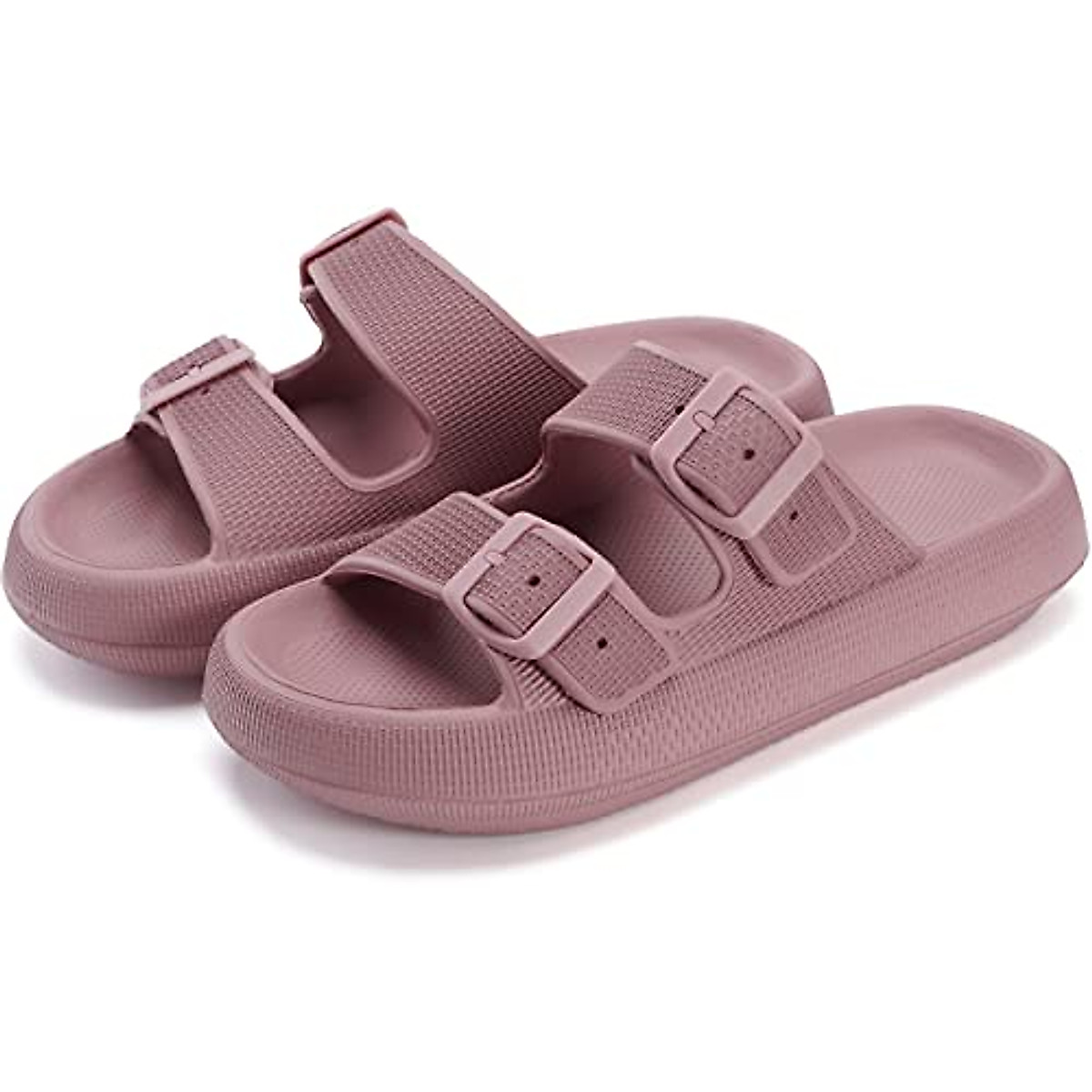 WHITIN Slides for Women Men EVA Foam House Adjustable Extremely Comfy Cushion Thick Sole Pillow Sandals Double Buckle Slippers Blush