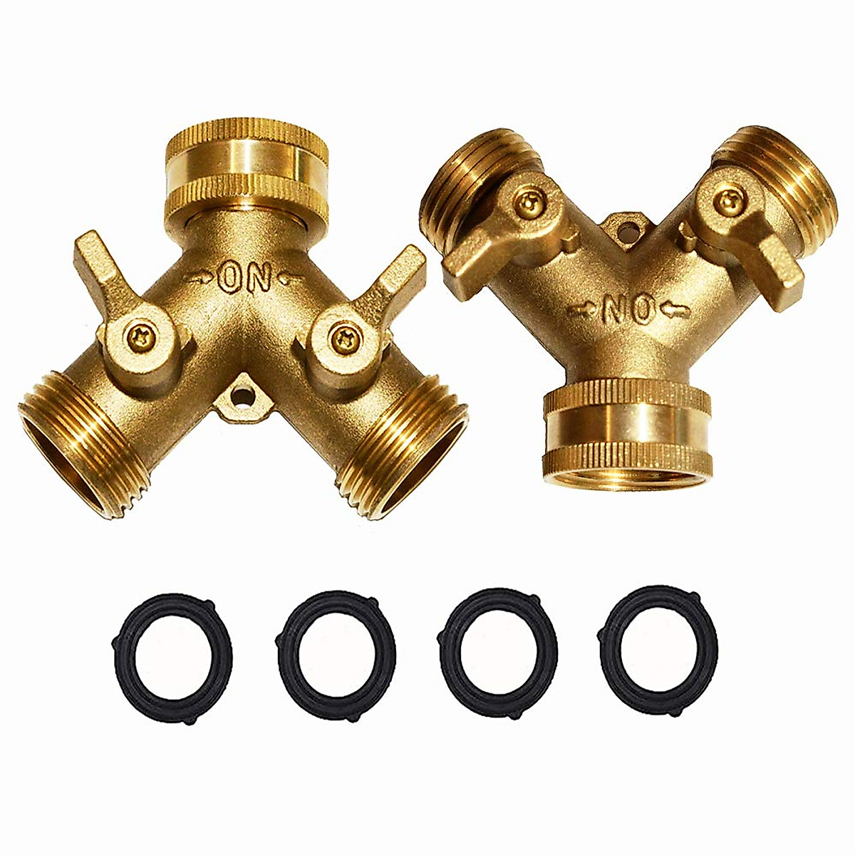 HQMPC 2 Way Hose Y Valve Brass Hose Splitter Garden Hose Y Valve Connectors 2 way shut off valve With Solid Brass Handle Brass Y Valve Water Garden Hose Adapter 3/4"GHT Thread Extra 4 Presure washers