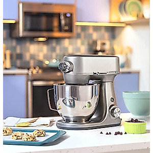 GE Tilt-Head Electric Stand Mixer | 7-Speed, 350-Watt Motor | Includes 5.3-Quart Bowl, Flat Beater, Dough Hook, Wire Whisk & Pouring Shield | Countertop Kitchen Essentials | Granite Gray