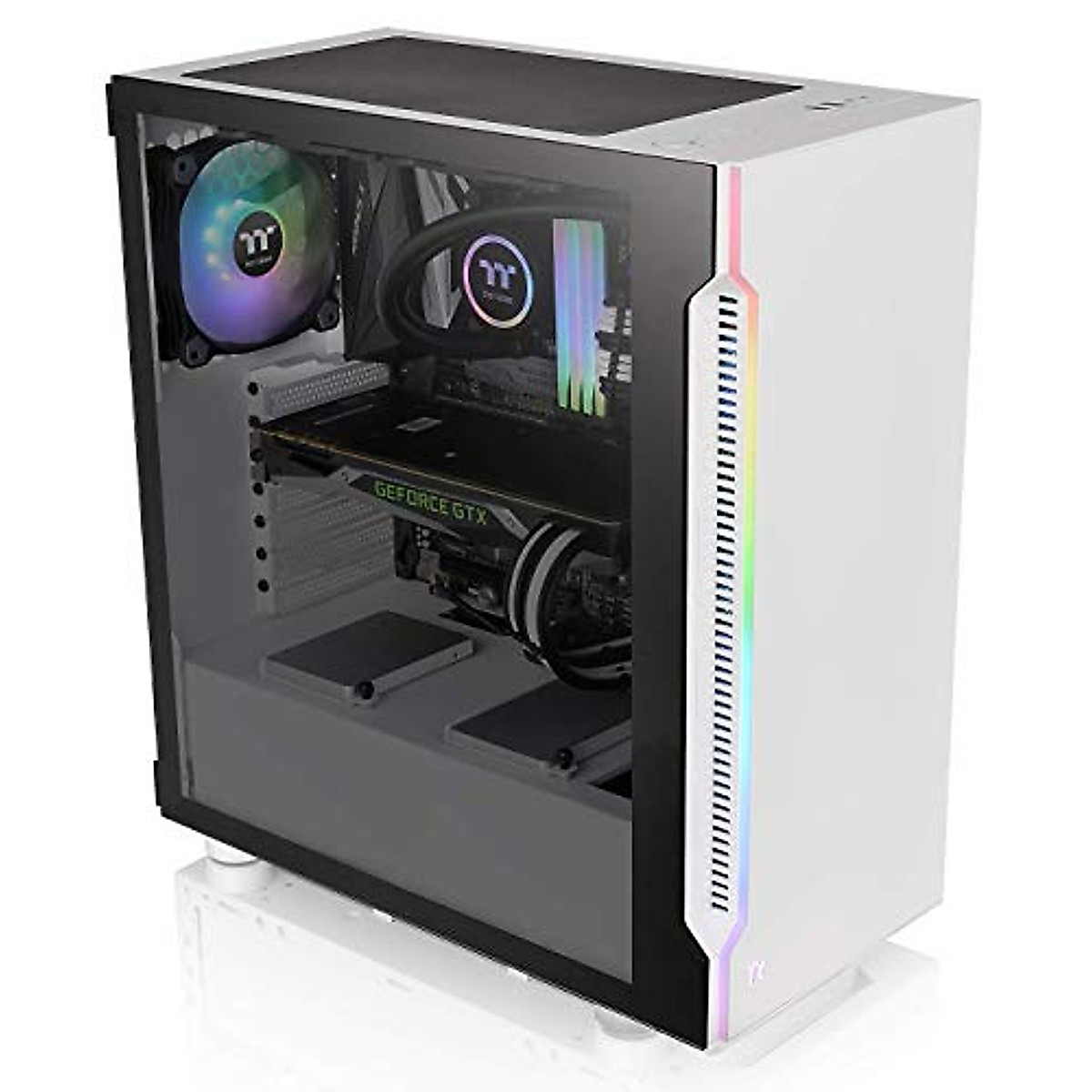 Thermaltake H200 Tempered Glass Snow Edition RGB Light Strip ATX Mid Tower Case with One 120mm Rear Fan Pre-Installed CA-1M3-00M6WN-03