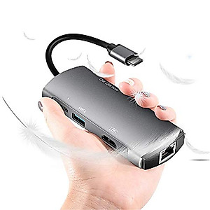 ZPLJ High-Speed 7-in-1 Ultra Slim Data Hub with Ethernet Port 4K HDMI 2 USB 3.0 Ports PD Charging Dual Support SD TF Card Reader Compatible for Flash Drive Laptops USB Hub Adapter Portable