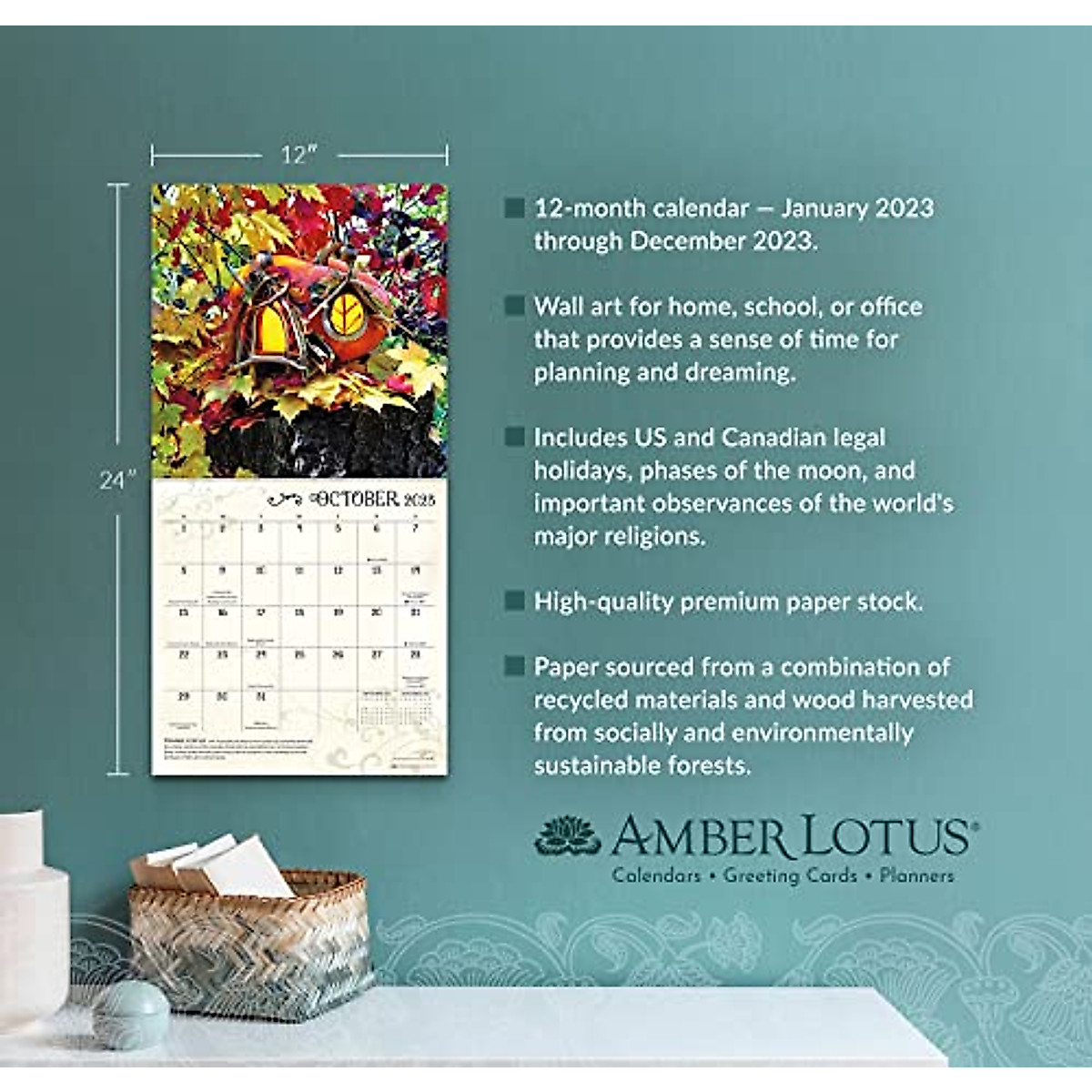 Fairy Houses 2023 Wall Calendar by Sally Smith | 12" x 24" Open | Amber Lotus Publishing
