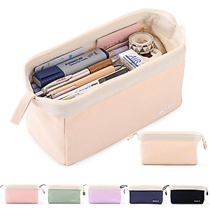 CICIMELON Wide-Open Pencil Case Big Capacity Pencil Pouch Portable Pen Bag School Supplies for Students Boys Girls, Beige