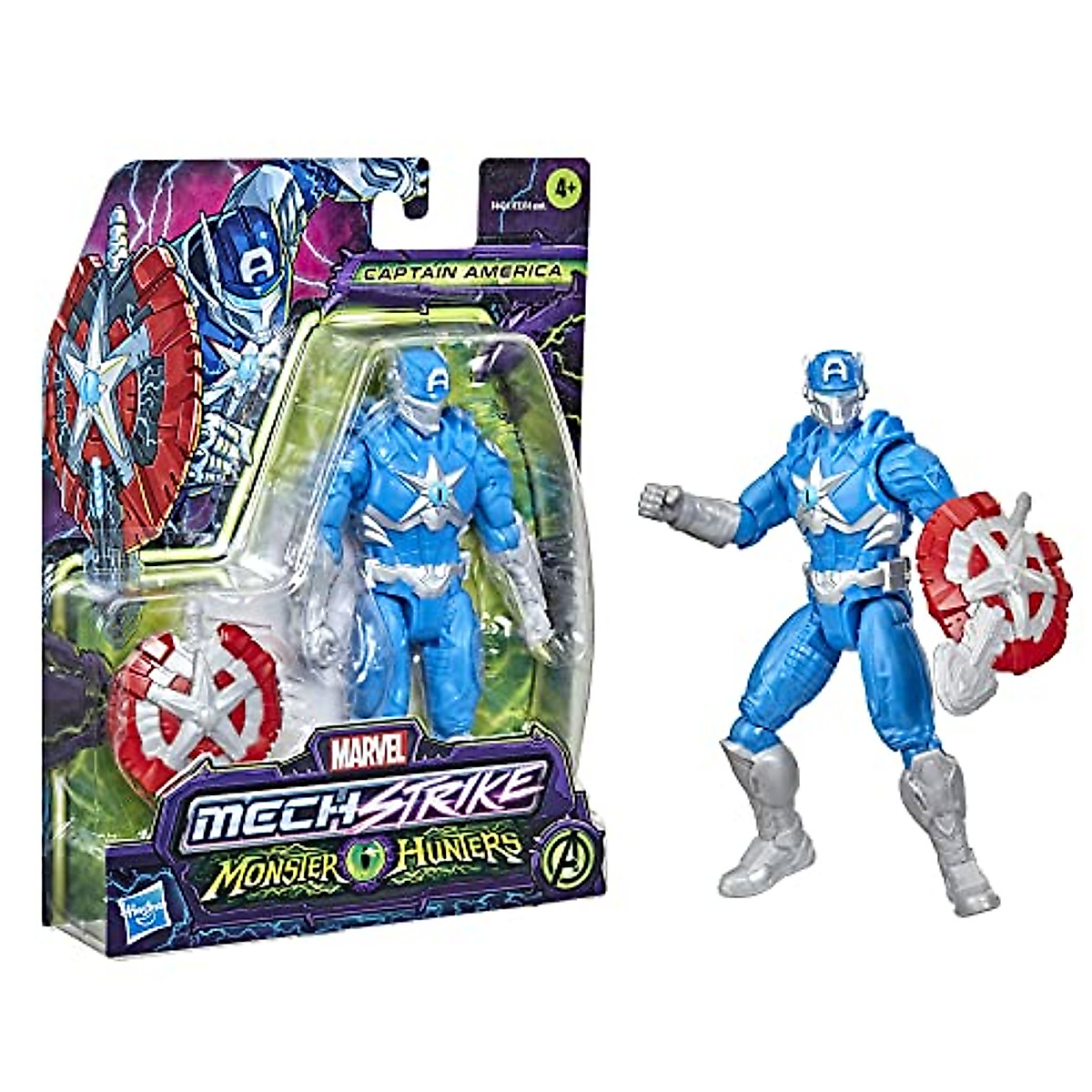Marvel Avengers Mech Strike Monster Hunters Captain America Toy, 6-Inch-Scale Action Figure with Accessory, Toys for Kids Ages 4 and Up