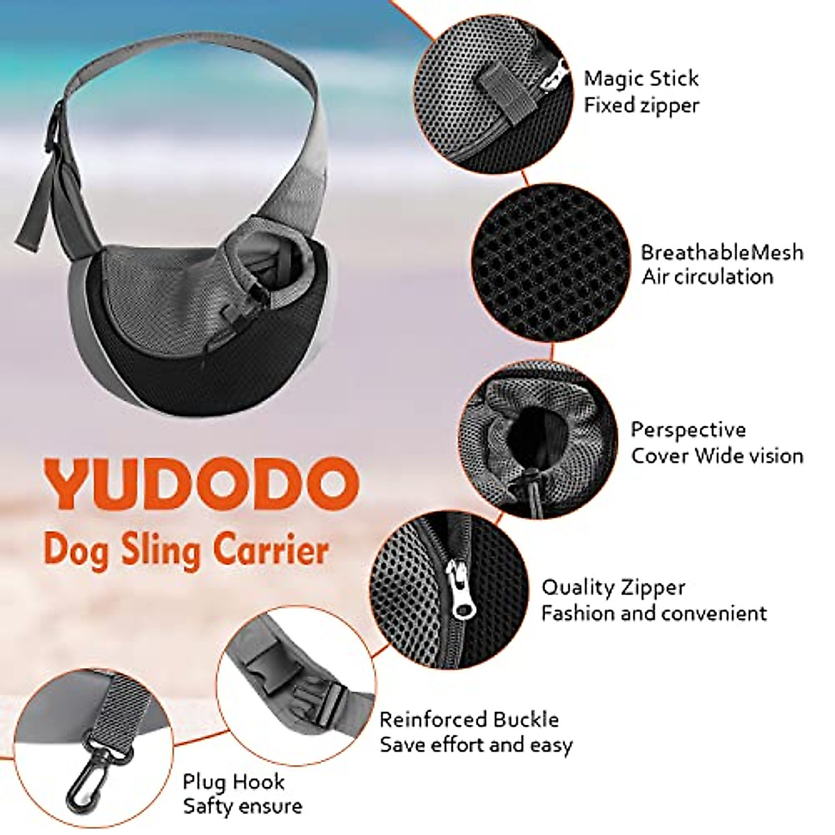 YUDODO Pet Dog Sling Carrier Breathable Mesh Travel Safe Sling Bag Carrier for Dogs Cats (L(10-15lbs), Black Reflective)