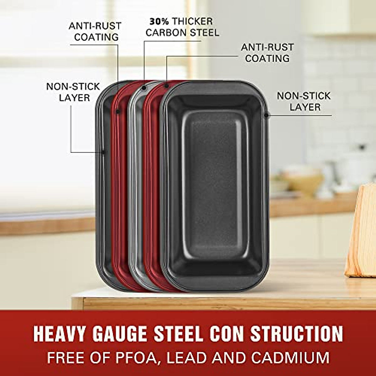 KITESSENSU Bread Pan, Nonstick Loaf Pan with Easy Grips Handles, Carbon Steel Loaf Pans for Baking, Bread Pans for Homemade Bread, Brownies and Pound Cakes, Set of 2, Gray