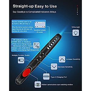 Hidden Camera Detector,Anti-spy Wireless WiFi Camera Scanner Hidden Camera Lens Finder + Door Open & Luggage Movement Alarm,3 Modes, 40 Hours Working Time