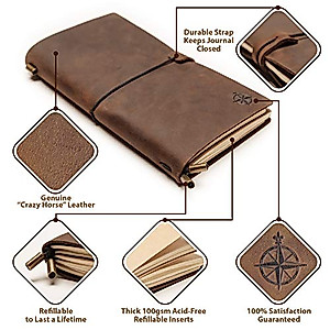 WANDERINGS Leather Travelers Notebook Refillable Travel Journal - Hand-Crafted Genuine Leather Journal for Writing, Poets, Travelers, as a Diary or Life Planner - Blank Inserts - 8.5x4.5in