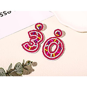 Beaded Birthday Earrings for Women Girls 40th 30th 21th Happy Birthday Earrings Statement Celebration Holiday Drop Dangle Earrings Birthday Festive Party Jewelry Gifts (30)